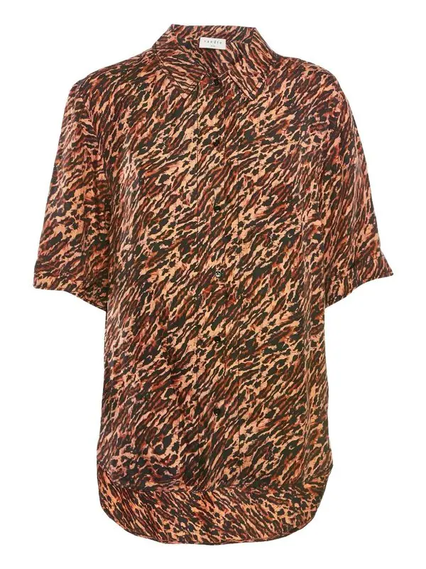 Sandro Animal Print Short Sleeve Shirt - Brown