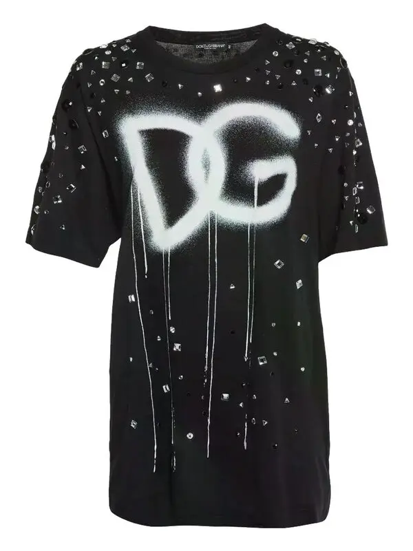 Dolce & Gabbana Embellished Spray-paint Print T-shirt - Black