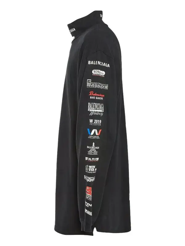 Balenciaga Logo-print Mock-neck Long-sleeve T-shirt - Black