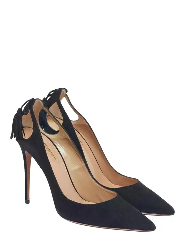 AQUAZZURA Suede Pointed Toe Stiletto Pumps - Black