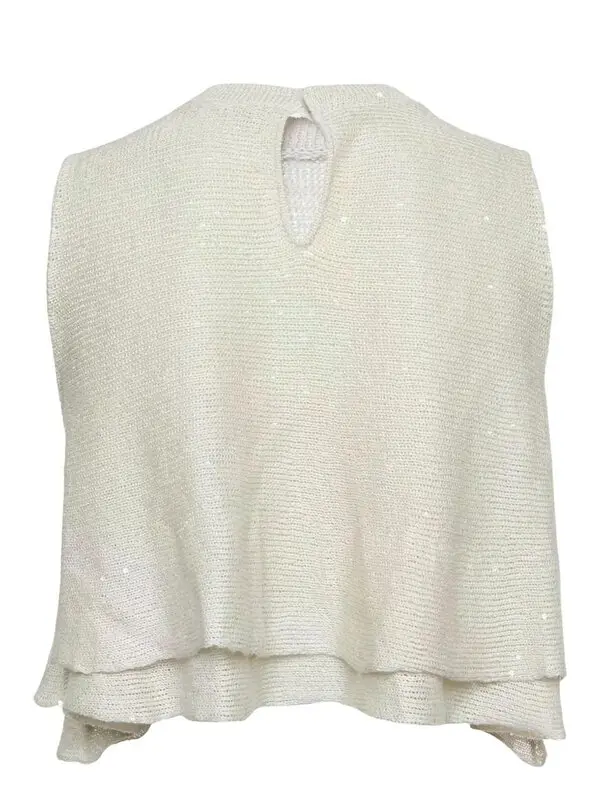 Brunello Cucinelli Sequin Embellished Flared Knit Top - Neutrals