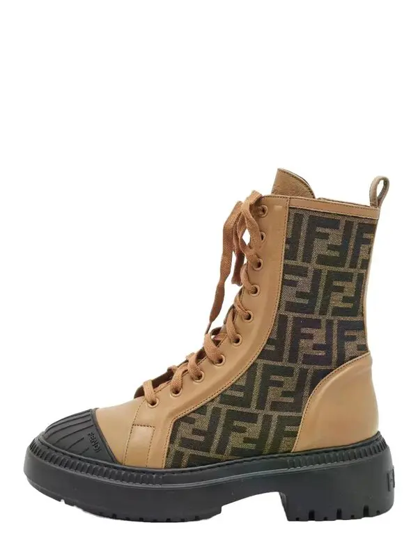 Fendi Ff Monogram Combat Boots - Brown
