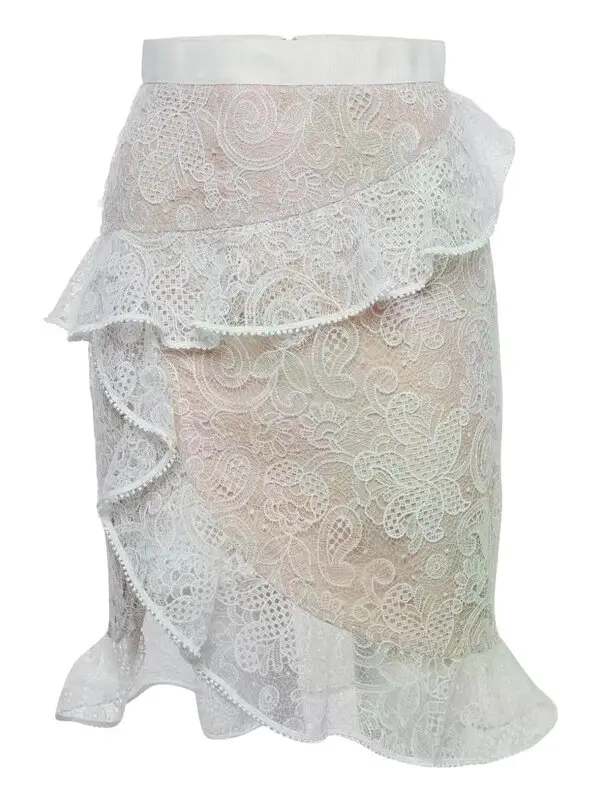 SELF-PORTRAIT Floral Lace Midi Skirt - White