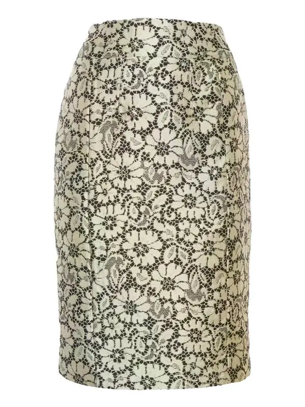Burberry Brocade Lace Pencil Midi Skirt - Neutrals