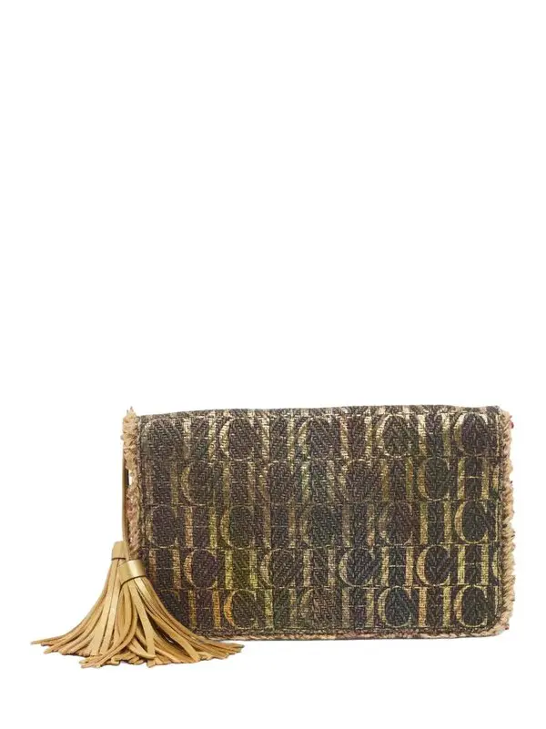 Carolina Herrera Monogram Pattern Textured Clutch Bag - Brown