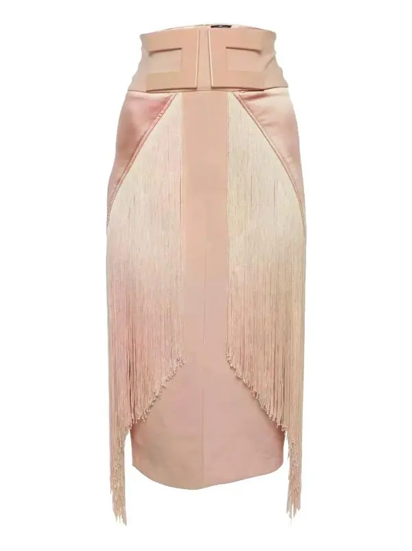 Elisabetta Franchi Fringed Pencil Midi Skirt - Pink