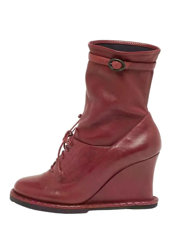 Bottega Veneta Intrecciato Wedge Ankle Boots - Red