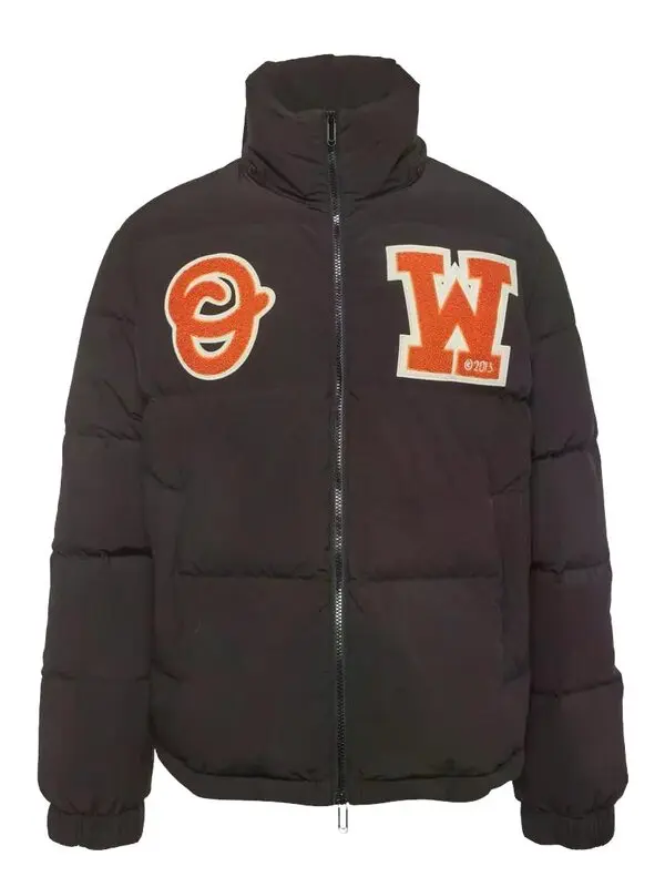Off-White Logo Applique Puffer Jacket - Brown