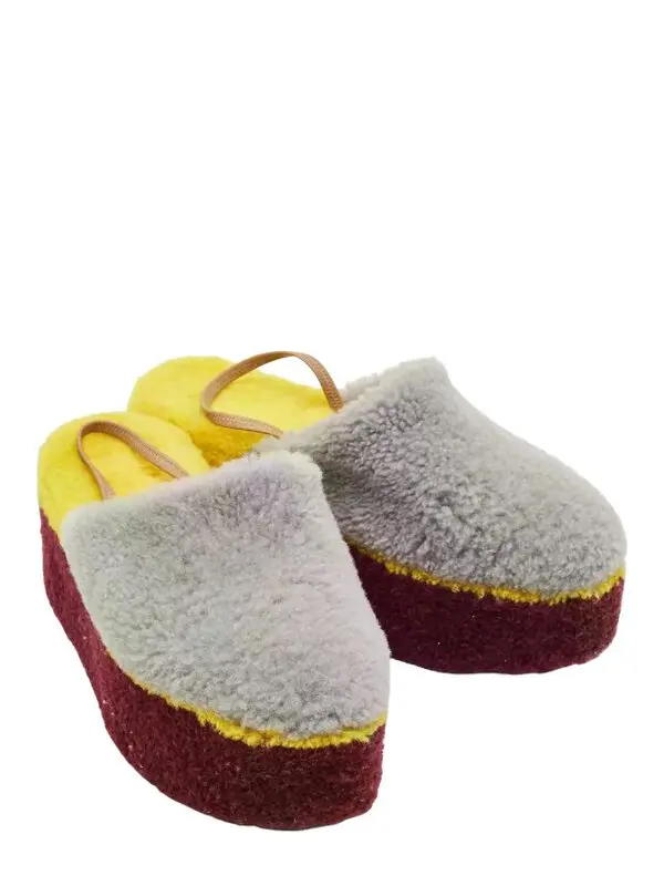 Fendi Shearling Platform Mules - Grey