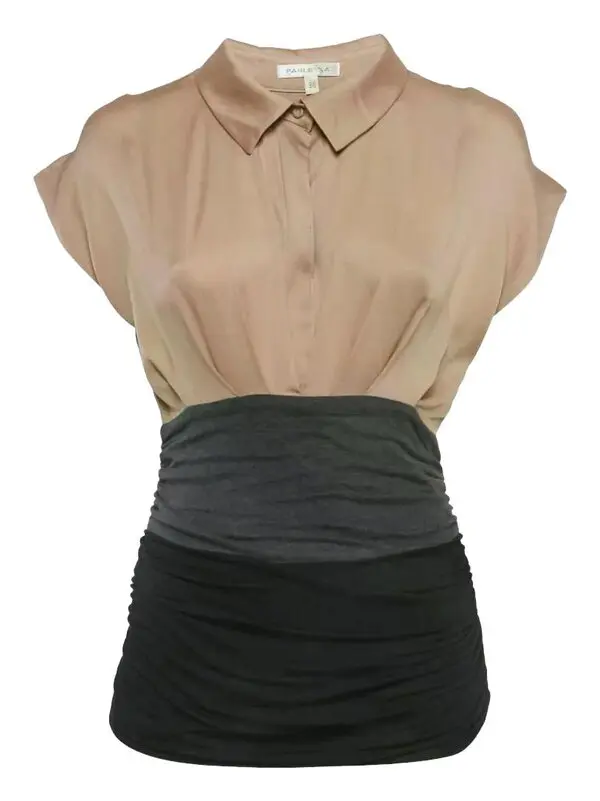 Paule Ka Ruched Satin-panel Top - Neutrals