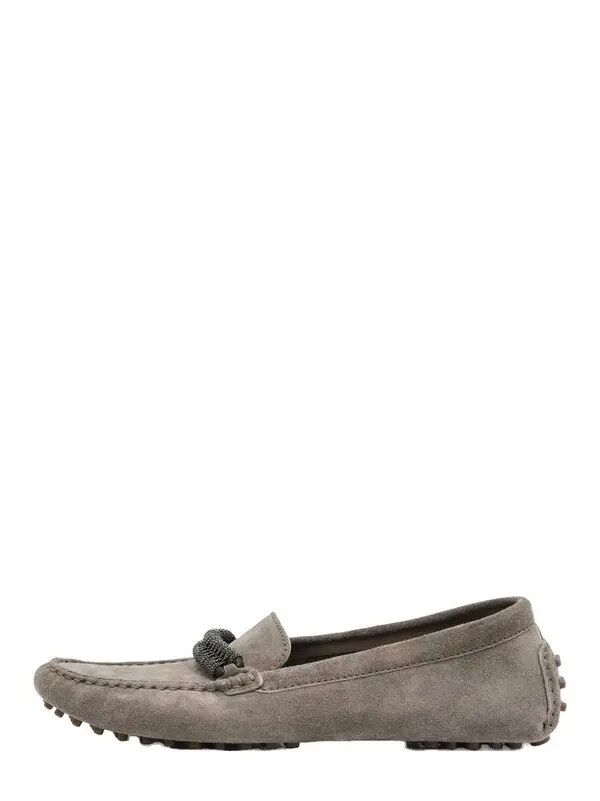 Brunello Cucinelli Monile Calf Suede Smoking Slippers - Grey