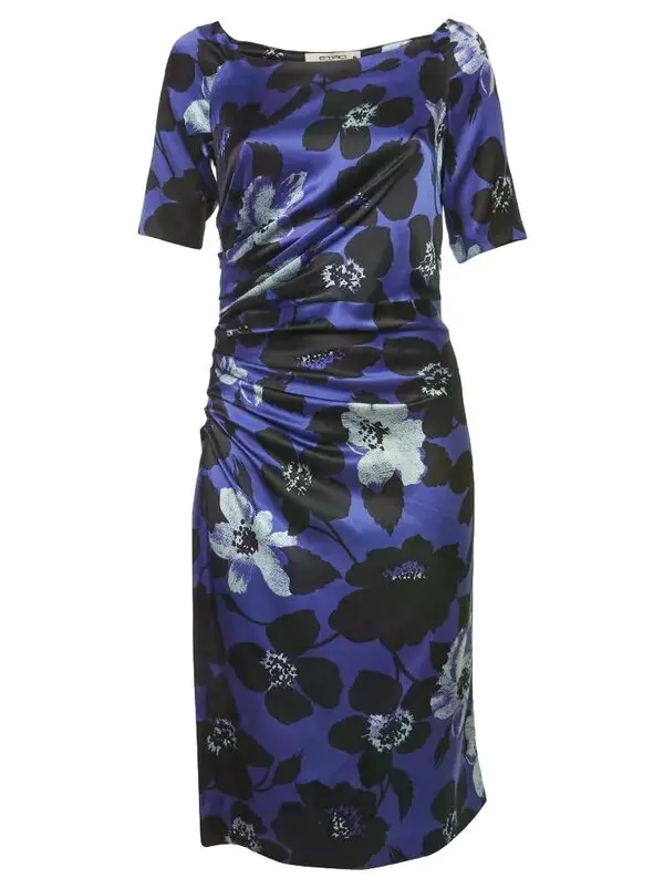 Etro Midi Floral-print Ruched Dress - Blue