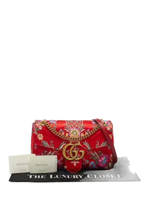 Gucci Gg Marmont Embroidered Shoulder Bag - Red
