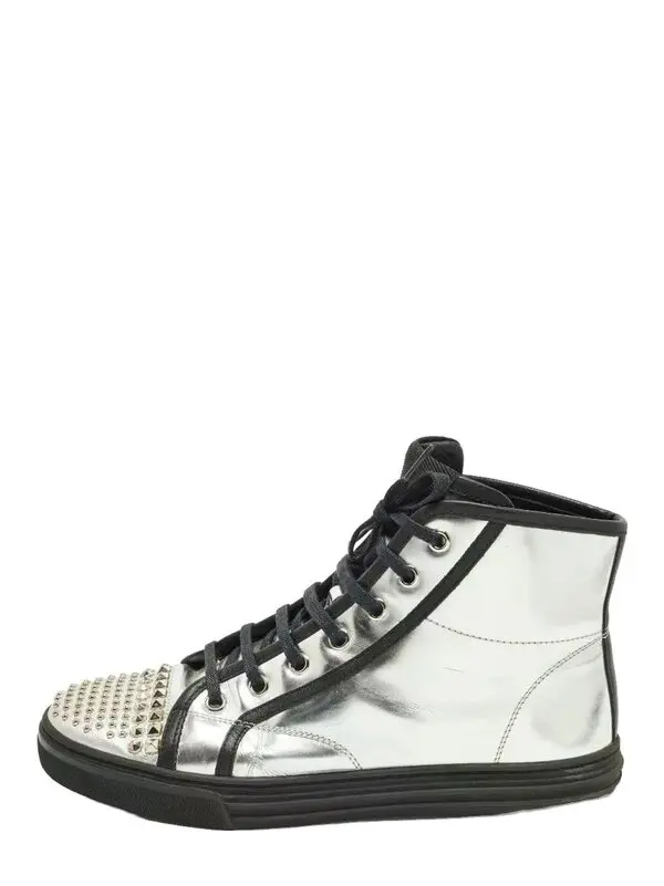 Gucci Stud-embellished Leather High-top Sneakers - Silver