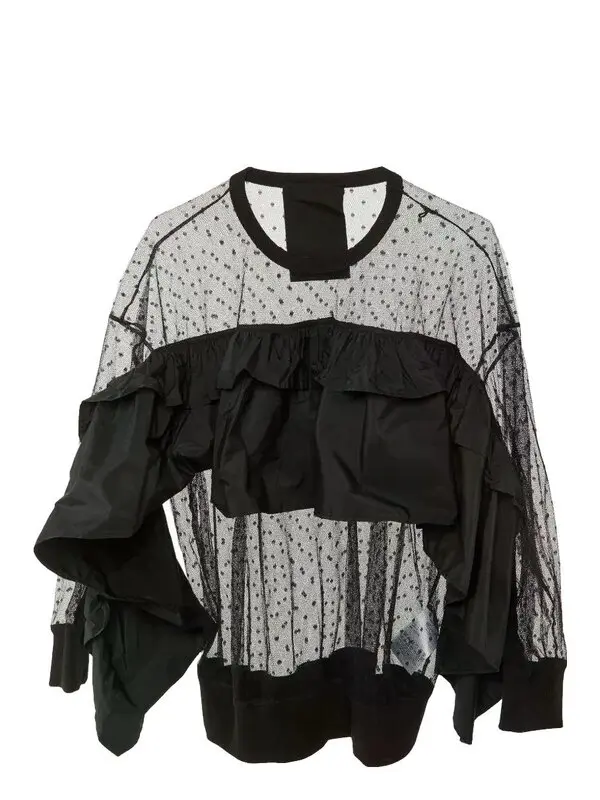 Red Valentino Pointelle Tulle Ruffled Top - Black