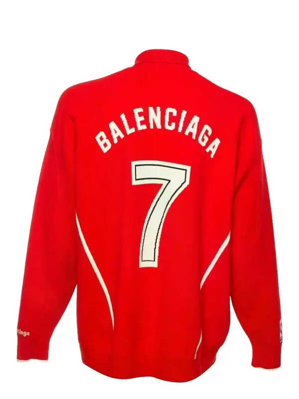 Balenciaga Logo Intarsia Turtleneck Sweater - Red