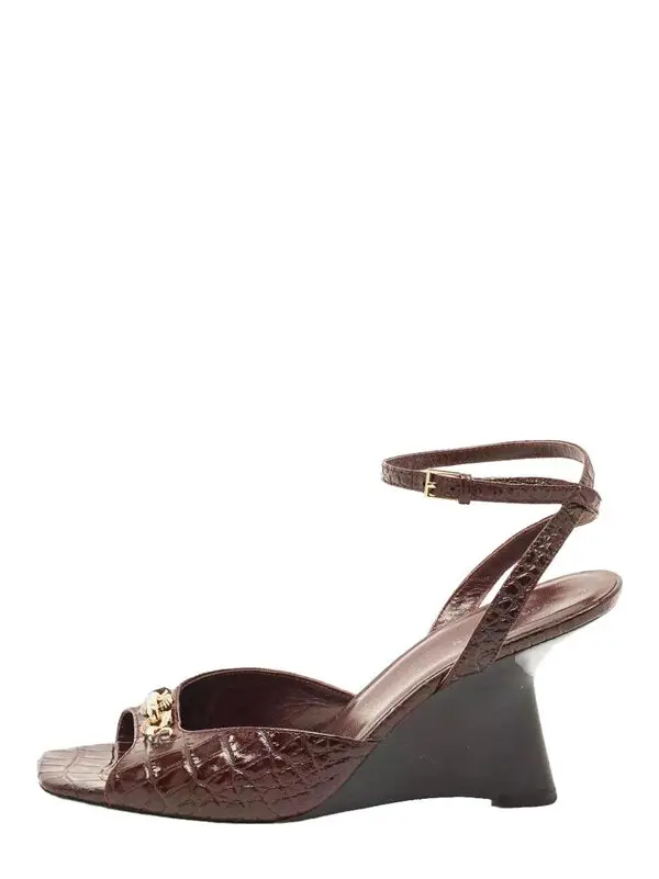 Tory Burch Burgundy Leather Crocodile-effect Wedge Sandals - Red