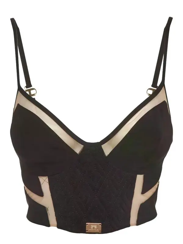 Elisabetta Franchi Sheer Tulle Bustier Top - Black