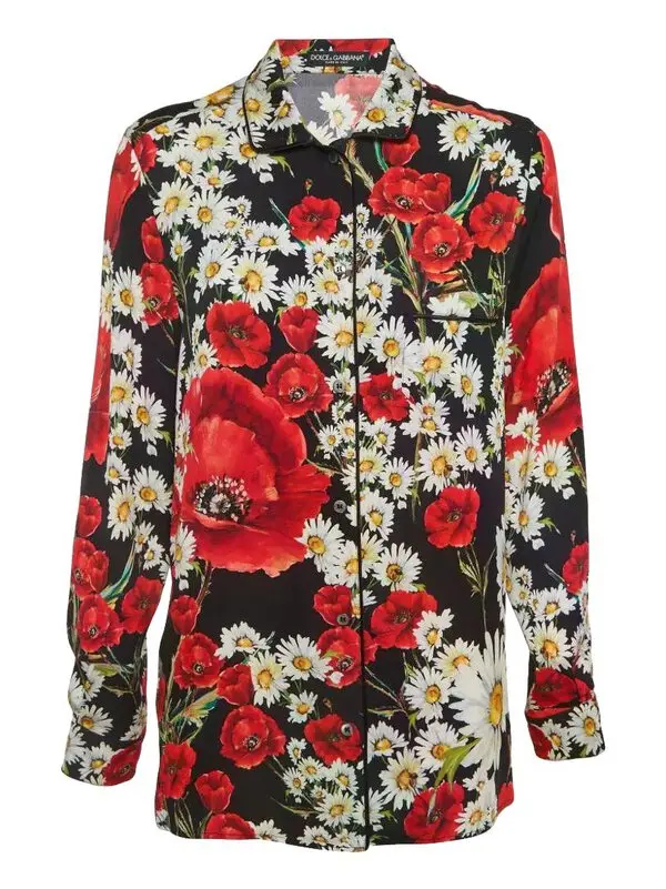 Dolce & Gabbana Floral Print Long Sleeve Shirt - Black