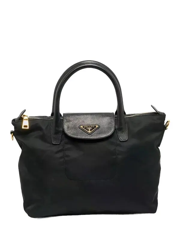 Prada Saffiano Leather Trim Tote Bag - Black