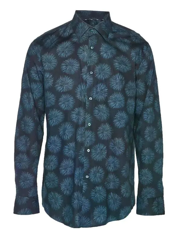 BOSS Floral-print Slim-fit Shirt - Blue