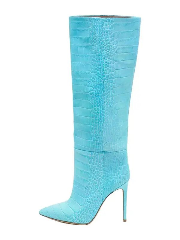 Paris Texas Croc-embossed Leather Knee-high Boots - Blue
