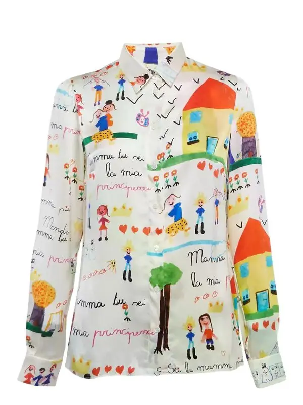 Dolce & Gabbana Silk Printed Shirt - White