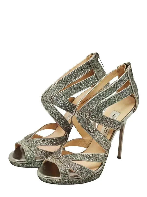 JIMMY CHOO Glitter Platform Sandals - Silver