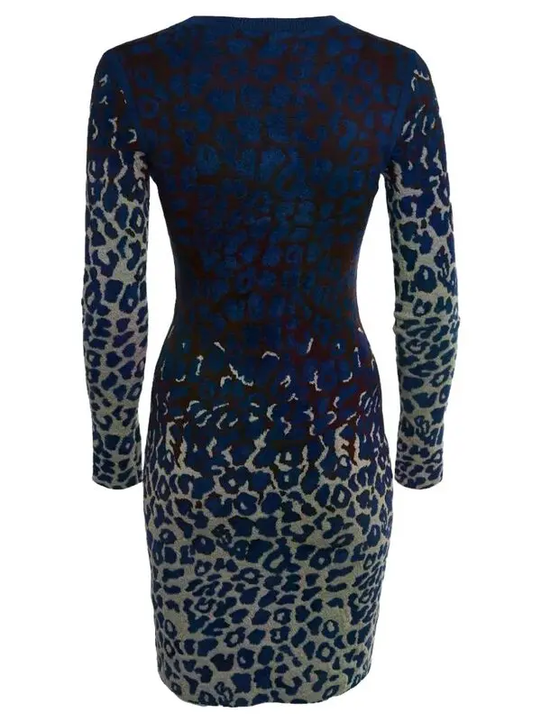 LANVIN Leopard-print Jacquard-knit Mini Dress - Blue