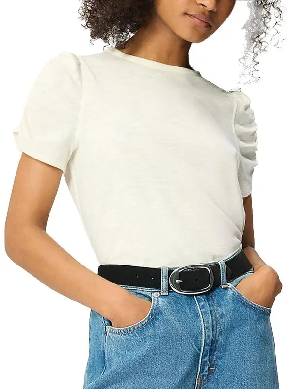 Whistles Round Neck Gathered Sleeve Tee - Ivory