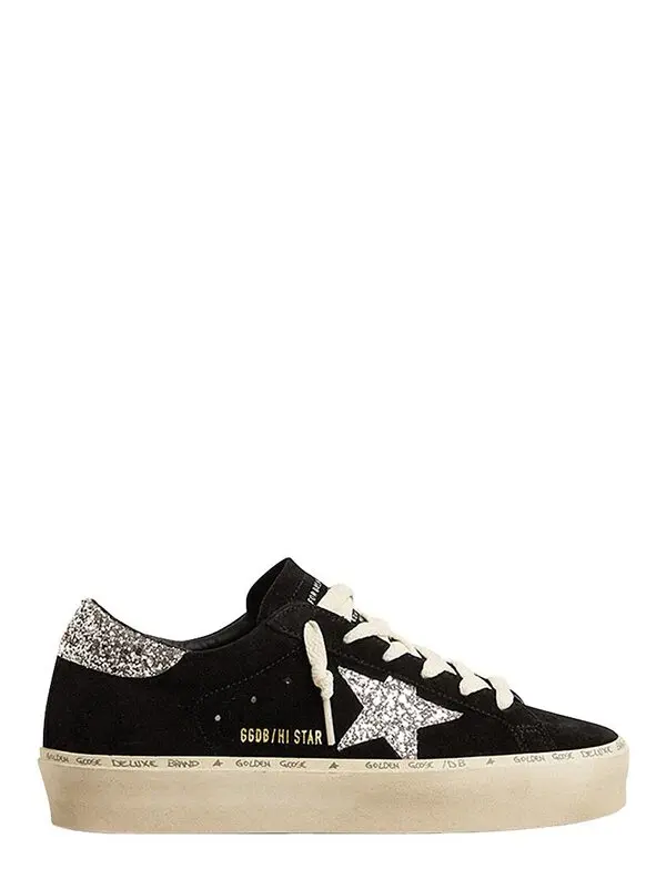 GOLDEN GOOSE Hi Star Suede Sneakers With Glitter Detail - Black/silver