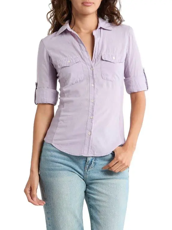 JAMES PERSE Three-quarter Sleeve Button-up Shirt - Parfait