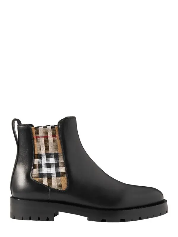 Burberry Checked Leather Chelsea Boots - Black