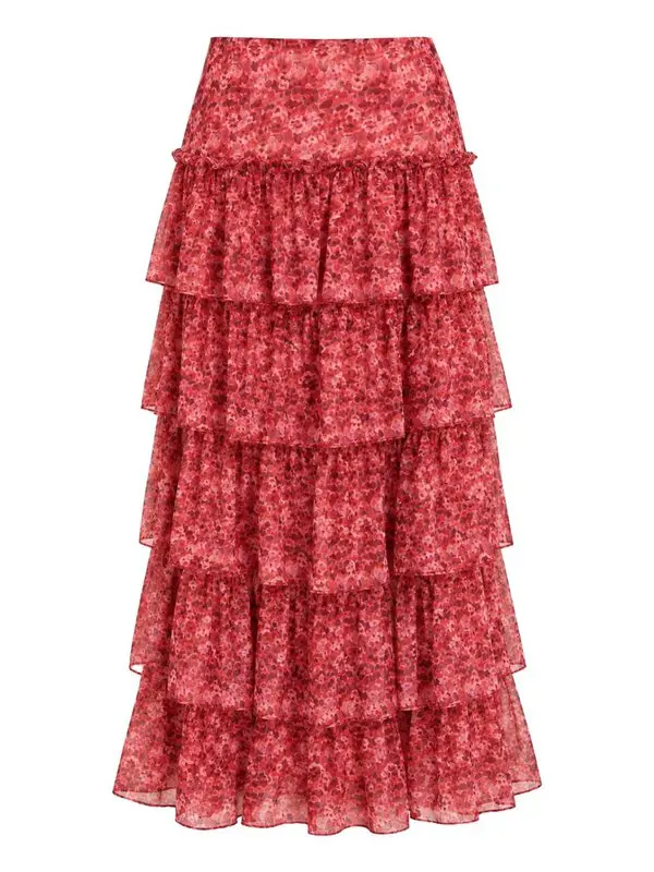 MIND TRAVELER Azahar Pink Ruffled Skirt - Red