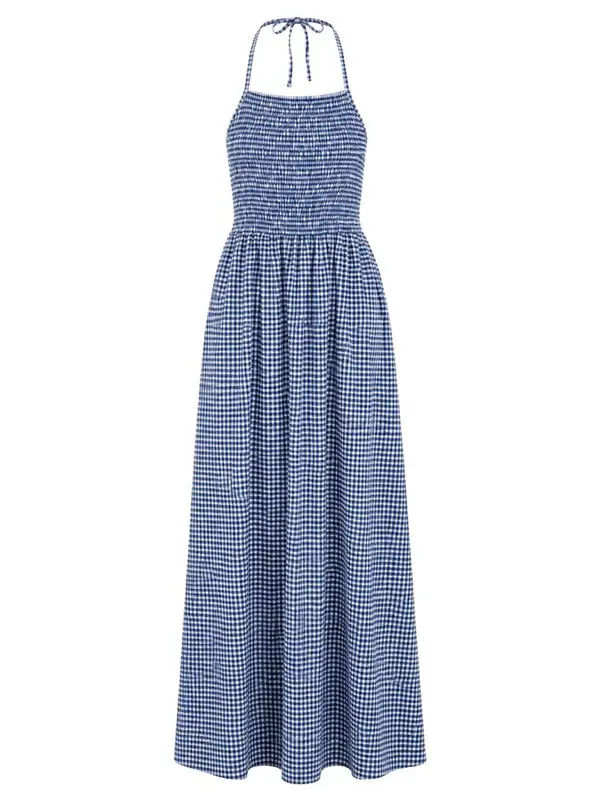 MIND TRAVELER Gina Gingham Maxi Dress - Blue