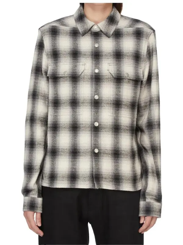 Rick Owens Cropped Plaid Buttoned Overshirt - Gray Gradient Check Pattern