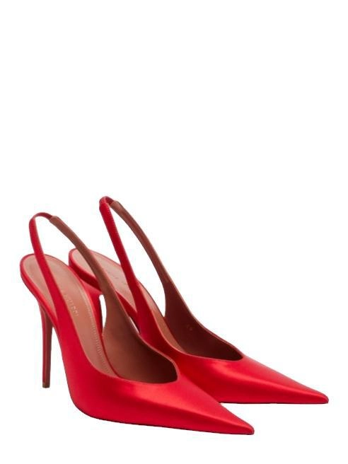 Amina Muaddi Satin Slingback Pumps - Red