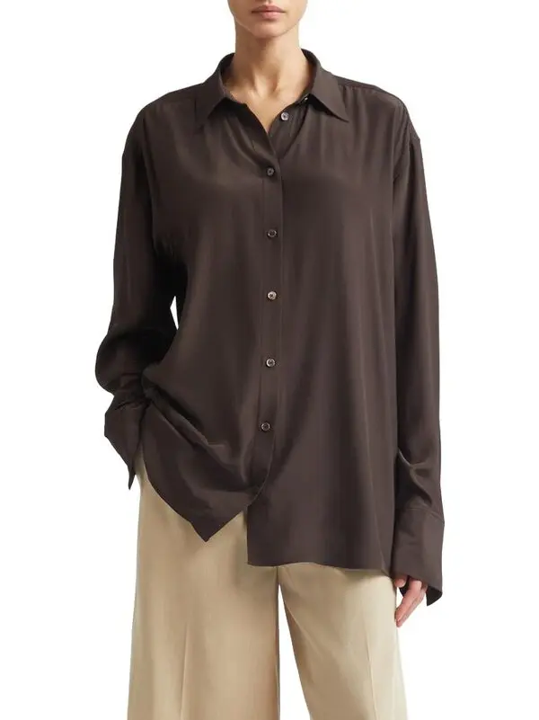 TOTEME Silk Crepe De Chine Button-up Shirt - Brown