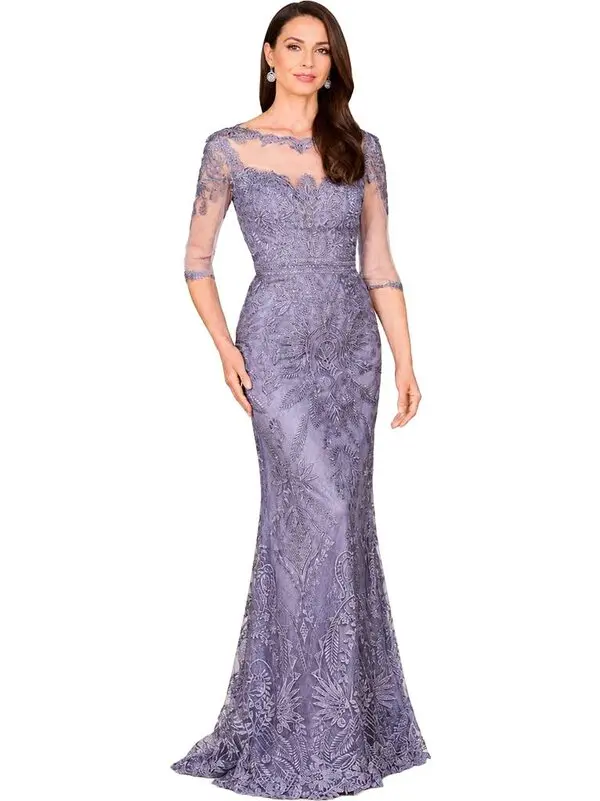 LARA NEW YORK Beaded Faux-wrap V-neck Bridal Gown - Grey Blue