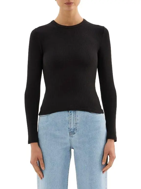 Nude Lucy Ribbed Long Sleeve Crewneck Tee - Black