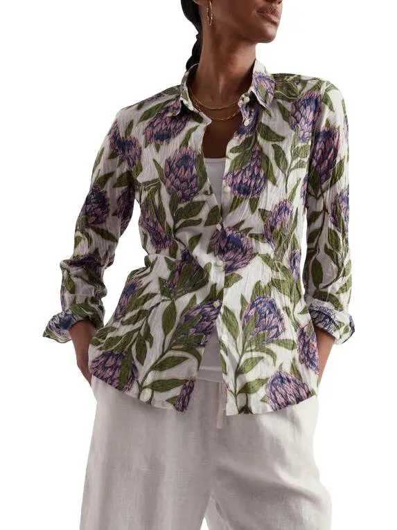 SEASALT CORNWALL Larissa Crinkled Floral Organic Cotton Button-up Shirt - Proteas Chalk