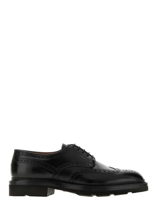 Santoni Emil" Wing Tip Lace-up Shoes - Black