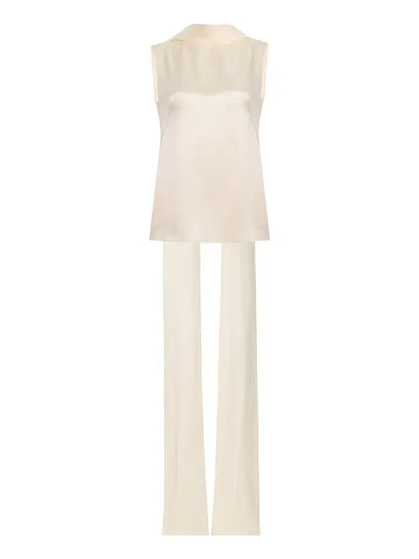 KALLMEYER River Silk Charmeuse Scarf Top - White