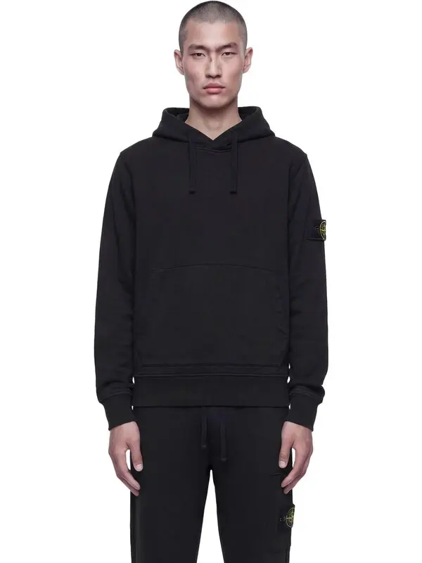 Stone Island Organic Cotton Fleece Hoodie With Removable Badge - Black