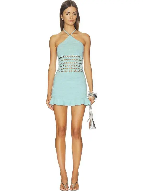 Tularosa Cathie Pointelle Halterneck Mini Dress - Blue