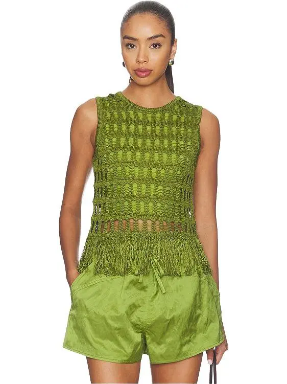 A.L.C. Crochet Knit Fringe Hem Top - Sage