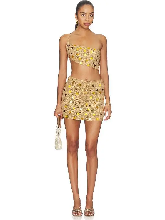 MORE TO COME Shifra Crochet Mini Skirt Set - Beige