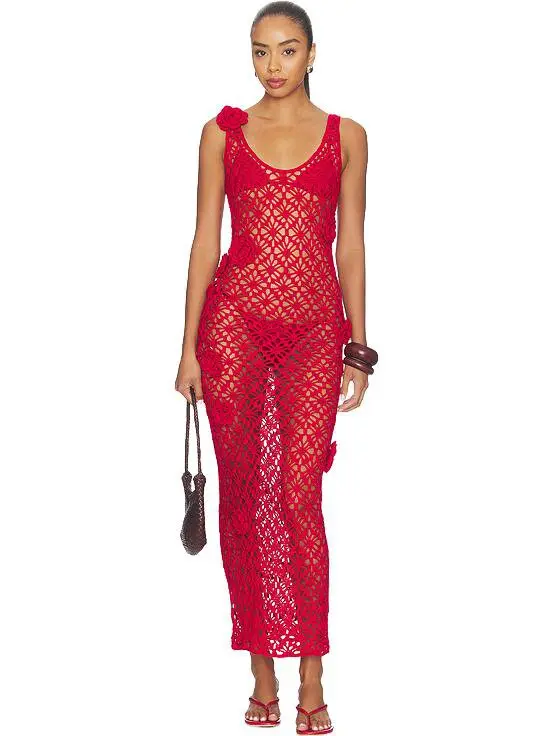 MORE TO COME Crochet Maxi Dress - Red