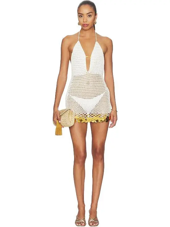 Superdown Elaranna Crochet Mini Dress With Sequined Hem - Ivory