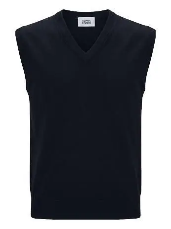 Alpha Studio Merino Wool V-neck Sweater Vest - Blue